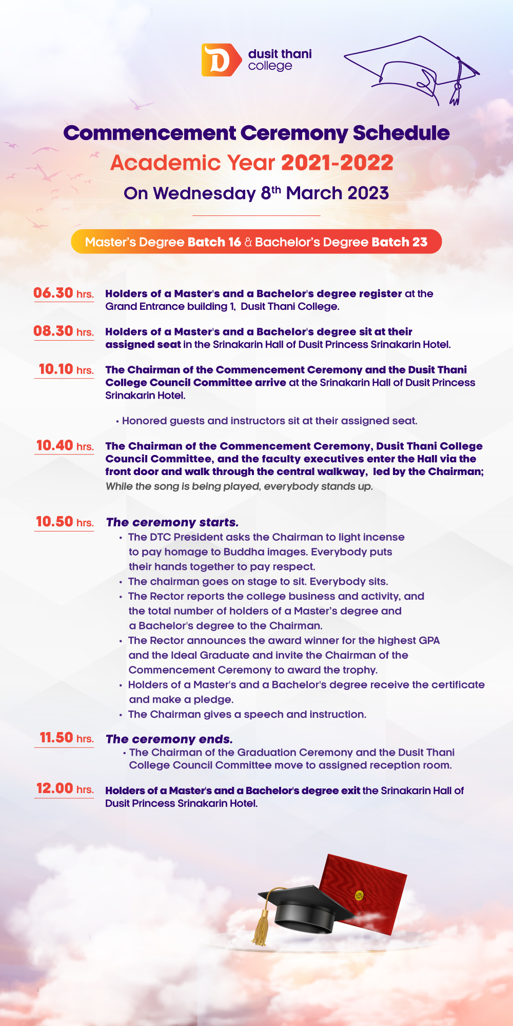 Commencement Ceremony Schedule - Academic Year 2021-2022 - Dusit Thani ...